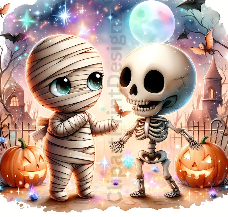 Cute Halloween Mummies Clipart Bundle, Watercolor Mummy Clip Art Images ...