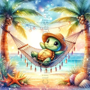 Cute Summer Turtles Clipart Bundle, Watercolor Turtle Clip Art Images ...