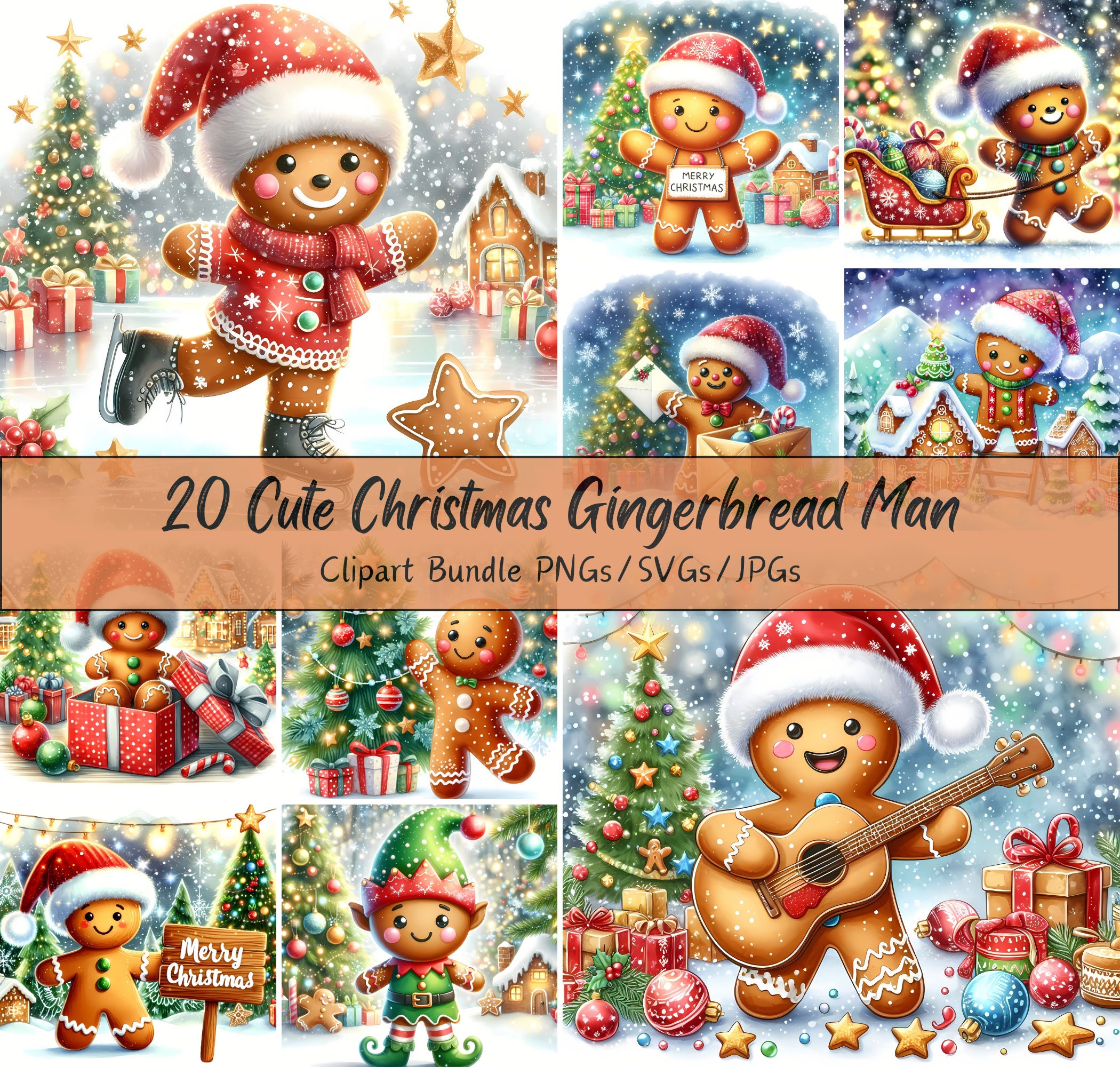 Cute Christmas Gingerbread Man Clipart Bundle, Xmas Men Clip Art Images ...