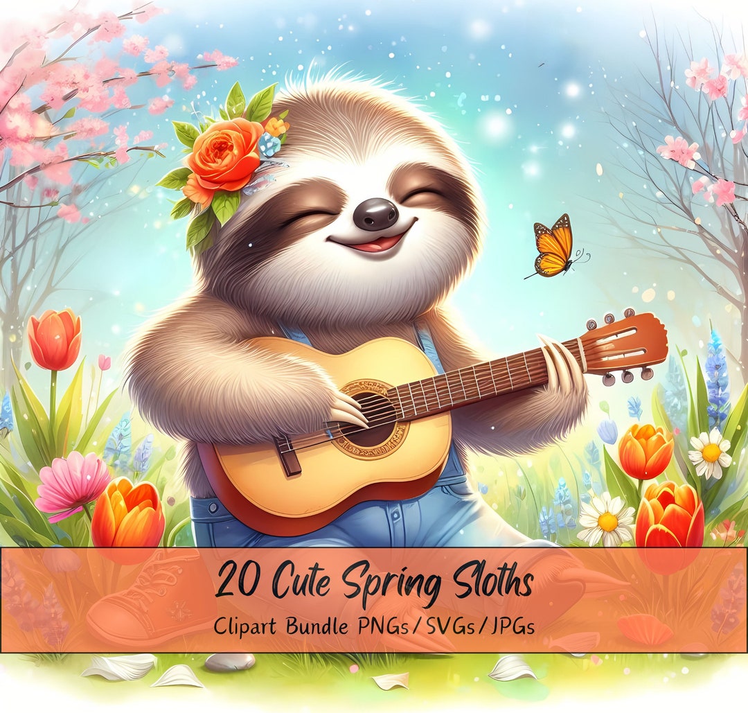 Cute Spring Sloths Clipart Bundle, Watercolor Clip Art Images, High ...