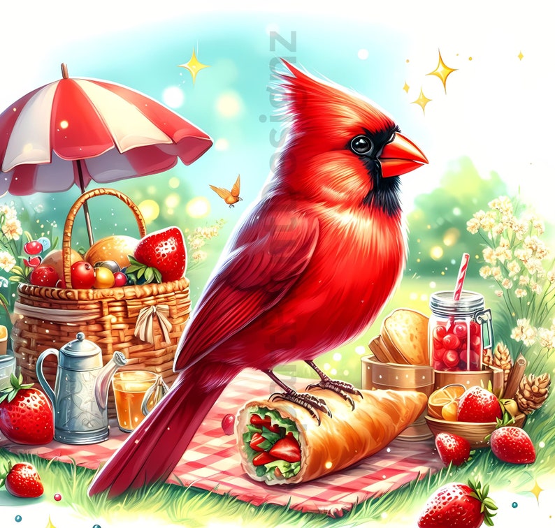 Cute Summer Red Cardinals Clipart Bundle, Watercolor Red Cardinal Clip ...