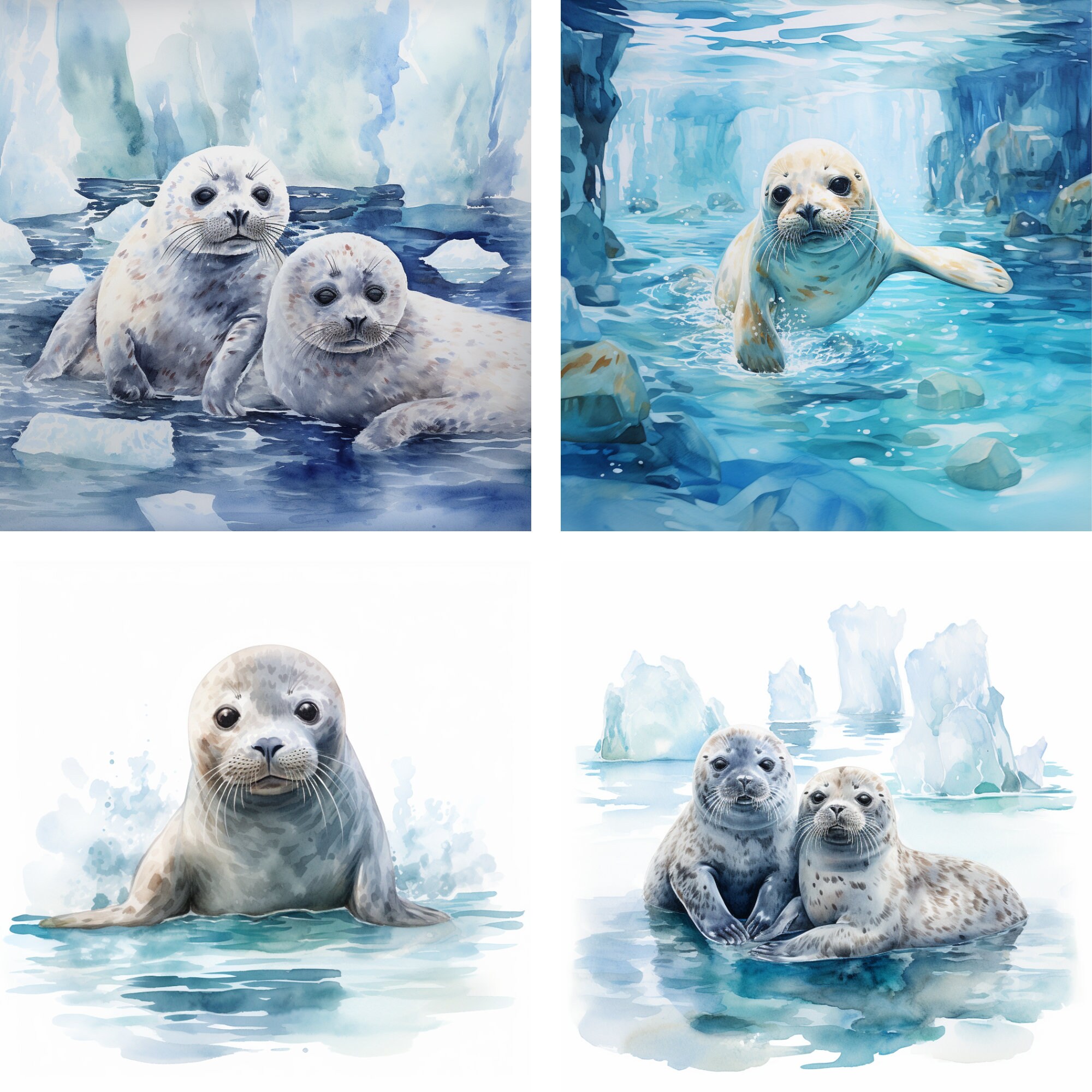 30 Cute Watercolor Baby Arctic Animals Clipart Bundle, High Quality ...