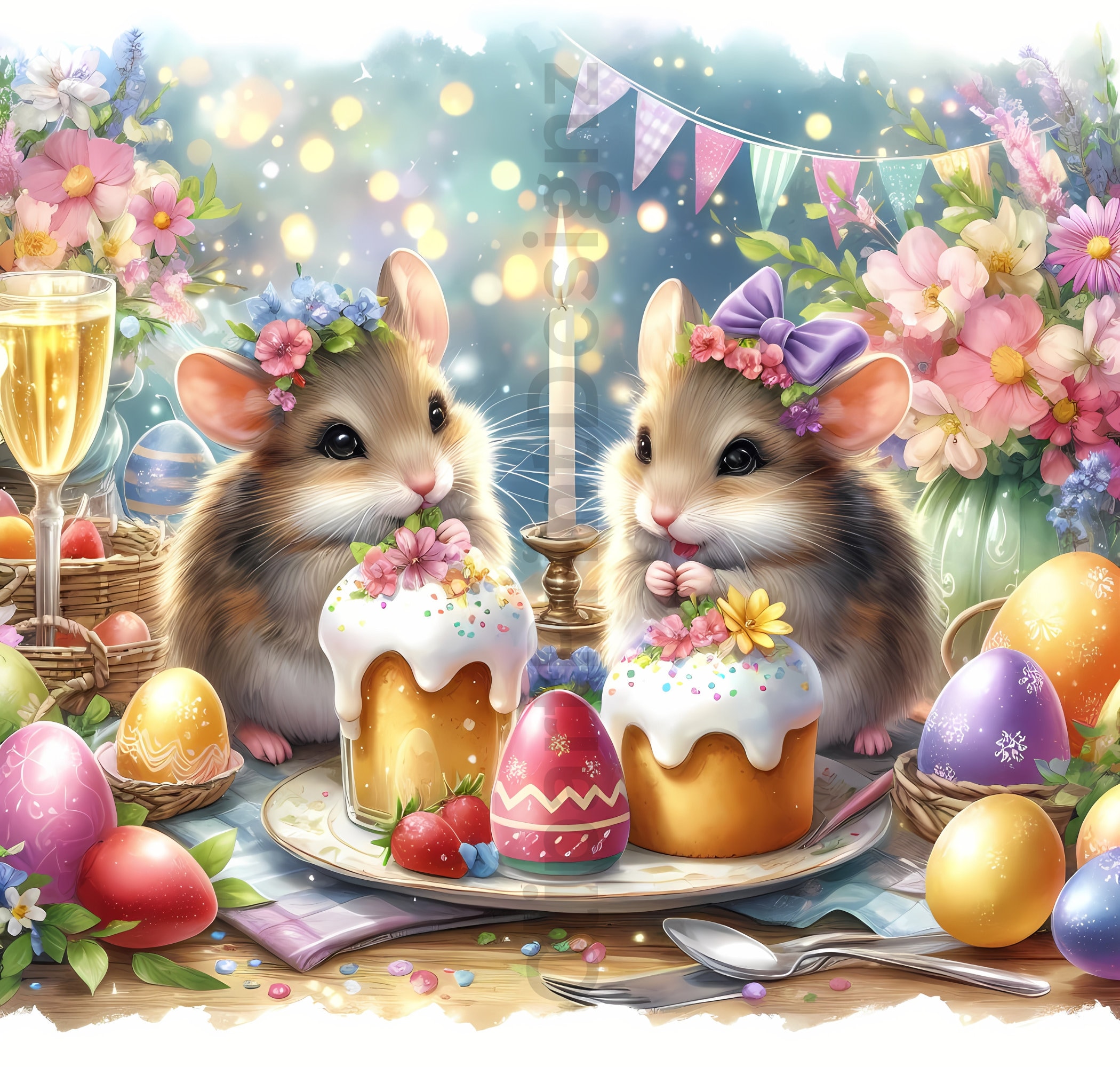 Cute Easter Mouse Clipart, Funny Watercolor Animal Images, High Quality ...