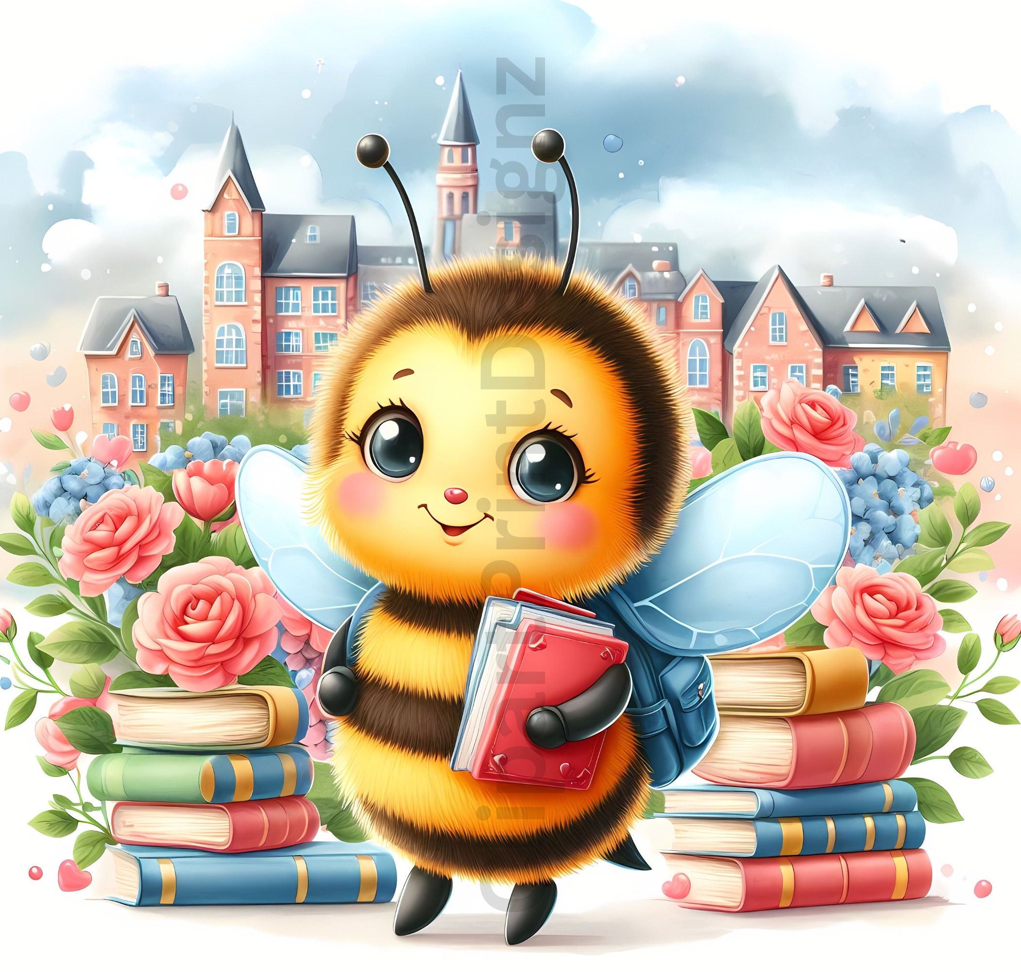 Cute Back to School Bees Clipart Bundle, Watercolor Bee Clip Art Images ...
