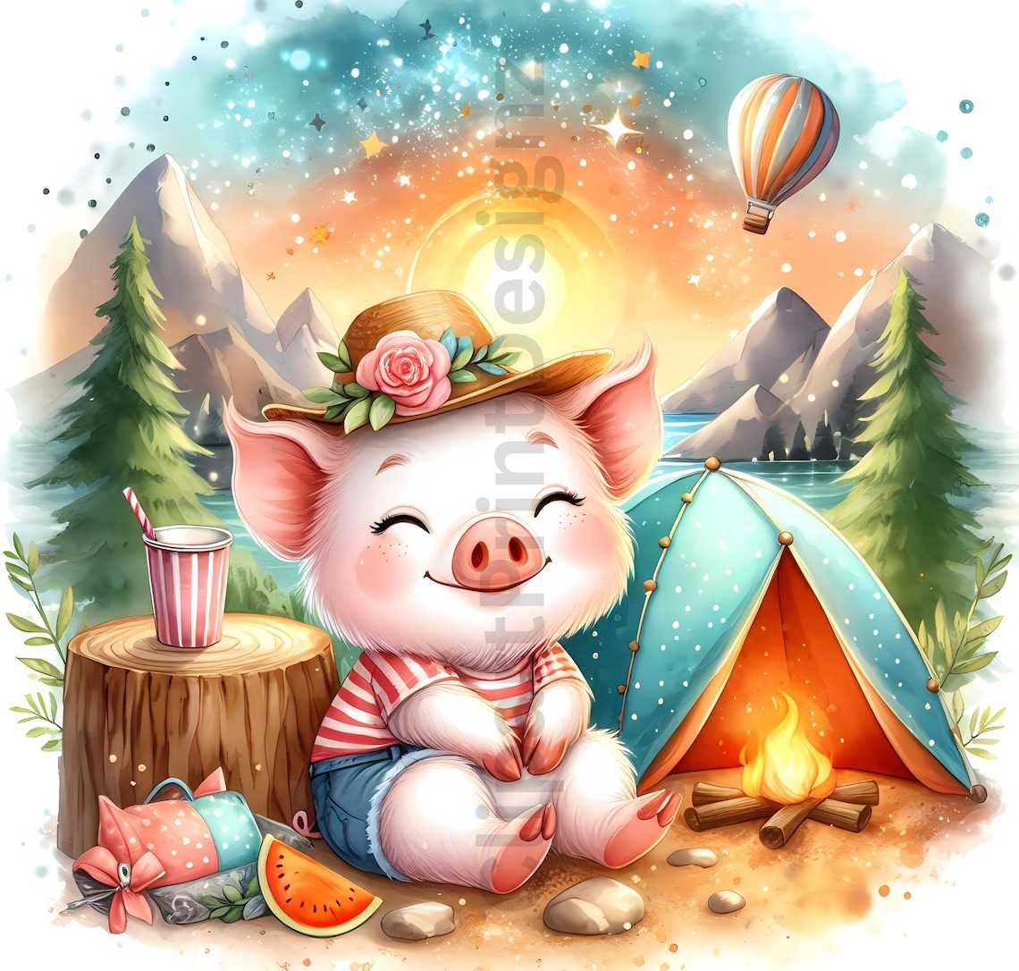 Cute Summer Pigs Clipart Bundle, Watercolor Pig Clip Art Images, High ...