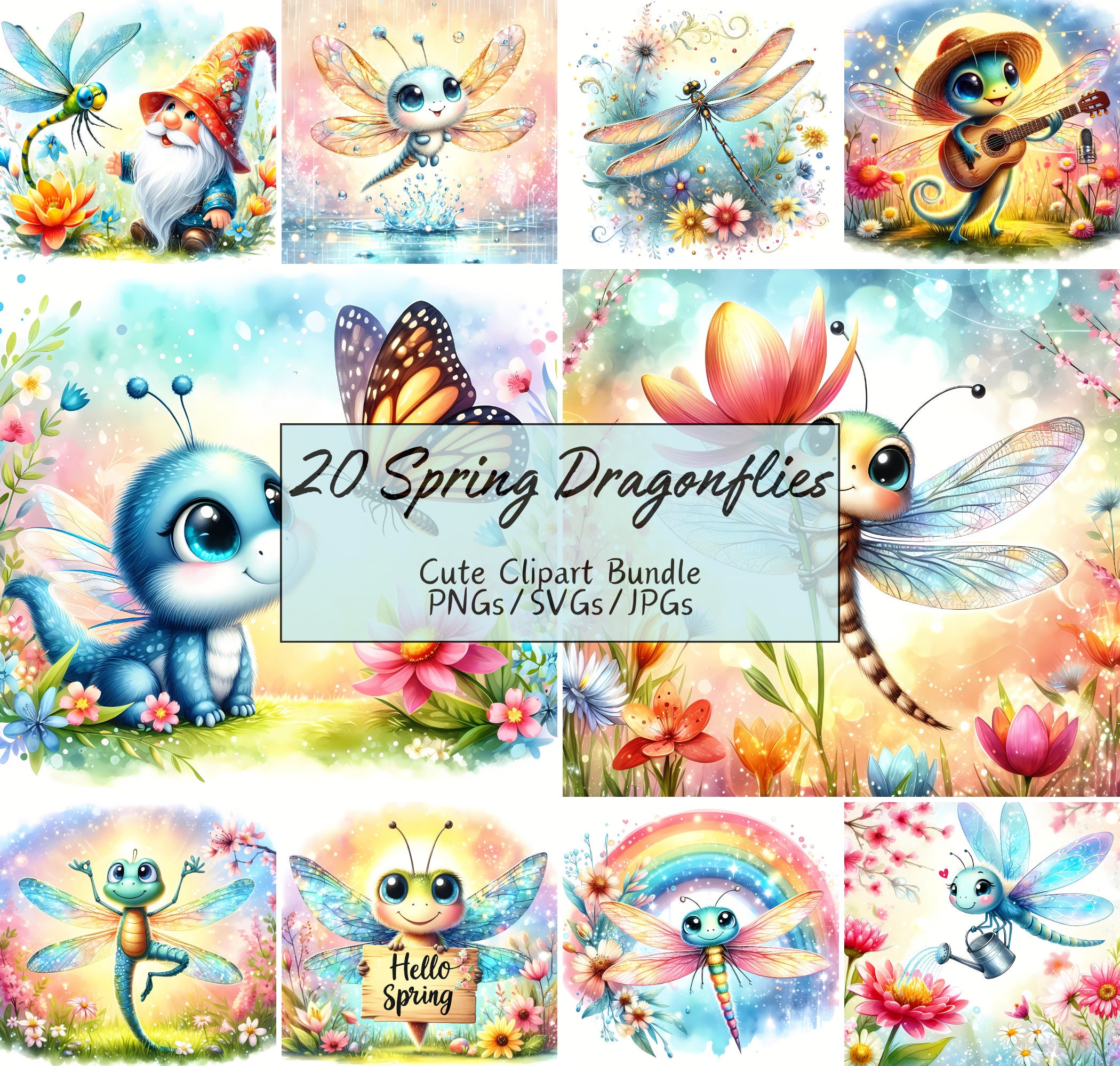 Cute Spring Dragonflies Clipart Bundle, Watercolor Clip Art Images ...