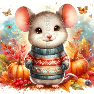 Cute Fall Mouse Clipart Bundle, Watercolor Autumn Mice Clip Art Images ...
