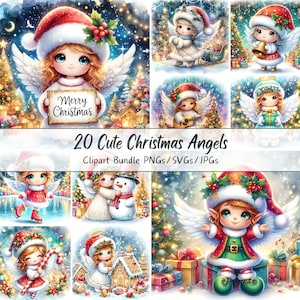 Cute Christmas Angels Clipart Bundle, Xmas Angel Clip Art Images ...