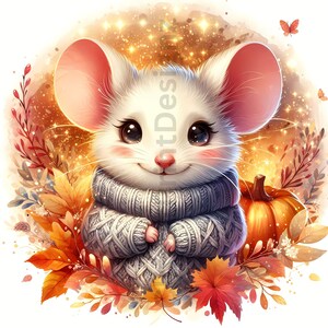 Cute Fall Mouse Clipart Bundle, Watercolor Autumn Mice Clip Art Images ...