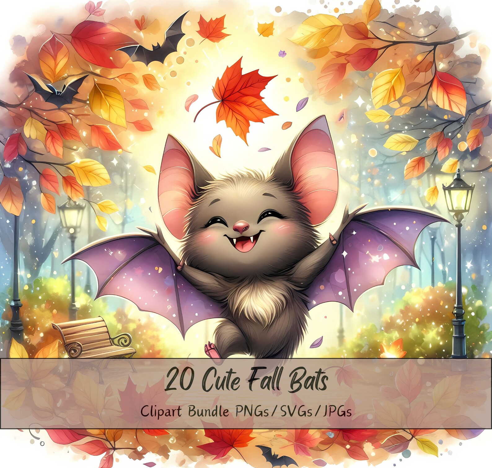 Cute Fall Bats Clipart Bundle, Watercolor Bat Clip Art Images, High ...