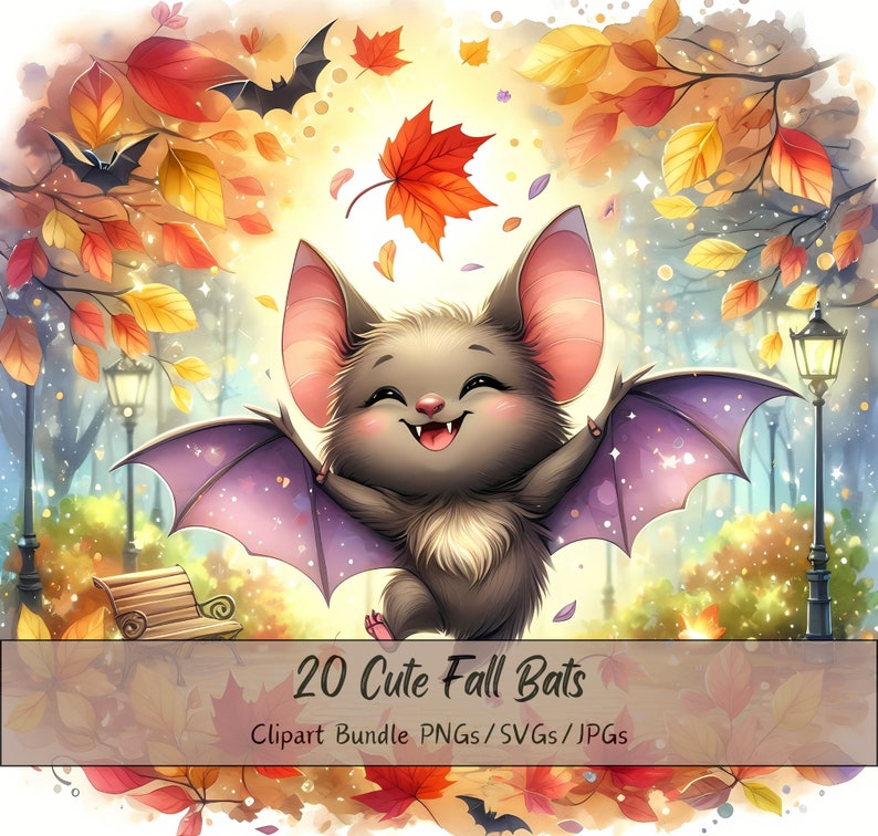 Cute Fall Bats Clipart Bundle, Watercolor Bat Clip Art Images, High ...