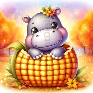Cute Fall Corn Animals Clipart Bundle, Watercolor Animal Clip Art ...
