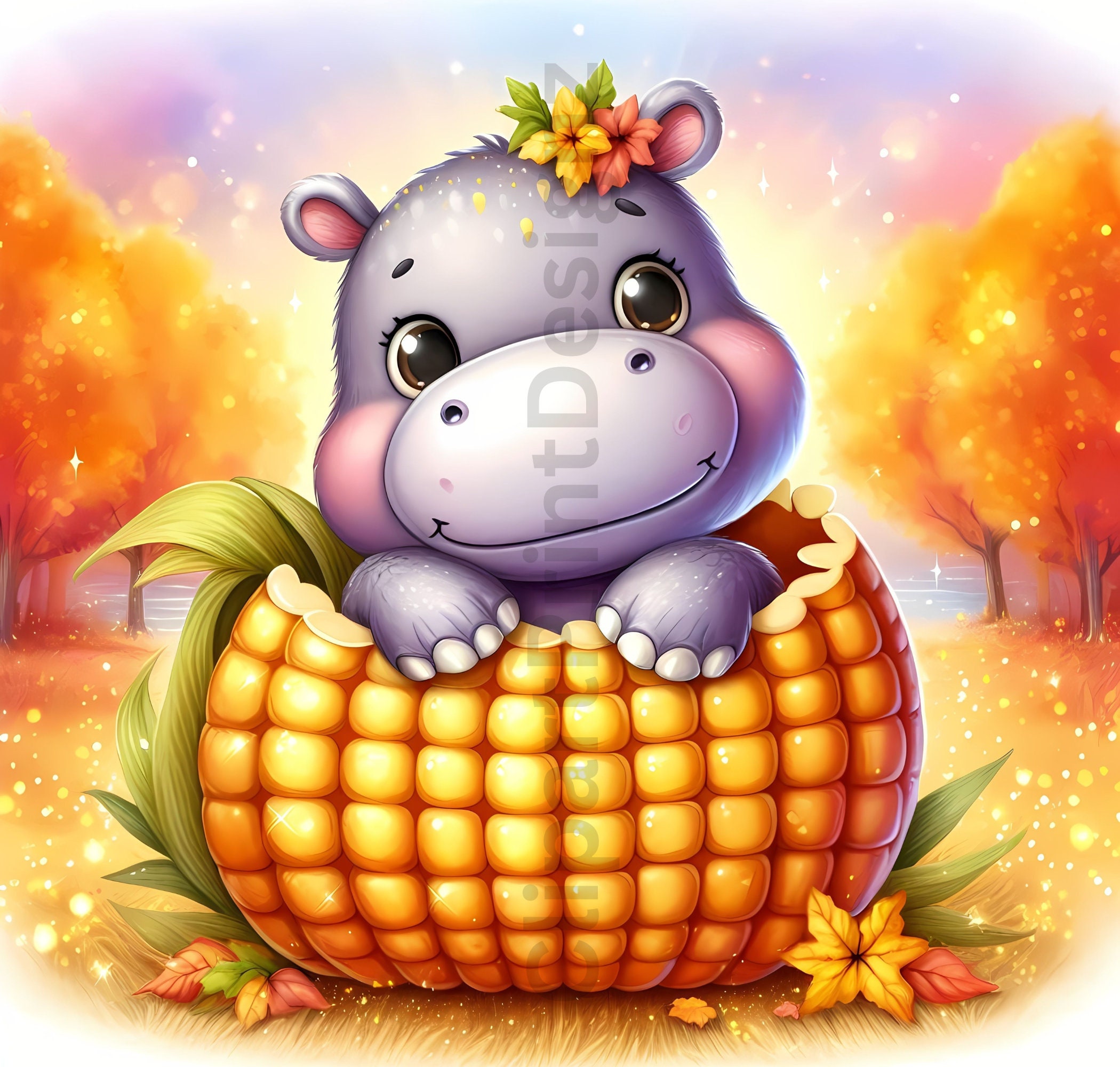 Cute Fall Corn Animals Clipart Bundle, Watercolor Animal Clip Art ...