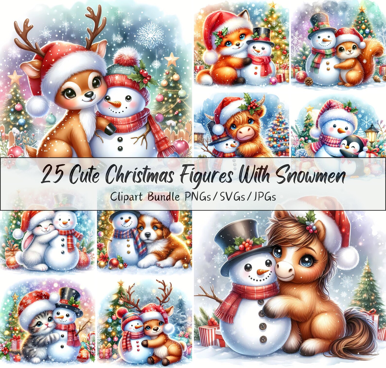 Cute Christmas Figures and Snowmen Clipart Bundle, Xmas Snowman Clip ...