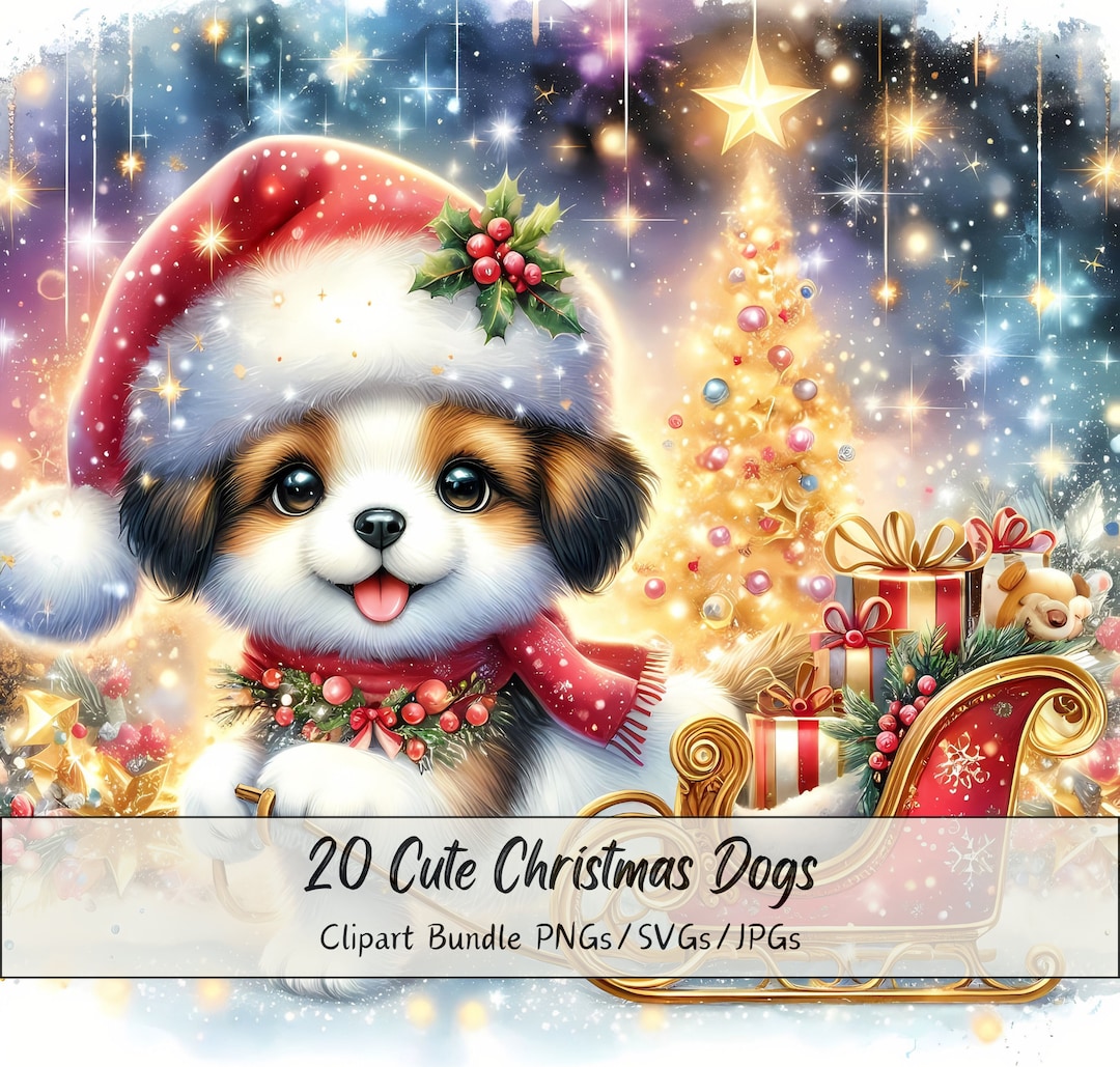 Cute Christmas Dogs Clipart Bundle, Xmas Dog Clip Art Images ...