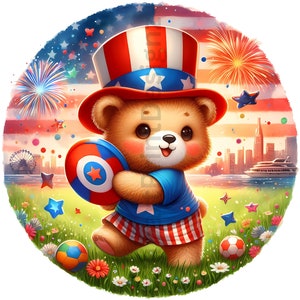 Cute 4th July Teddy Bears Clipart Bundle, Watercolor Patriotic Files ...
