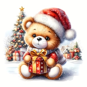Cute Watercolor Christmas Teddy Bear, 20 High Quality Pngs/jpgs/svgs ...