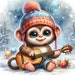 Cute Winter Monkey Clipart Bundle, Festive Watercolor Clip Art Images ...