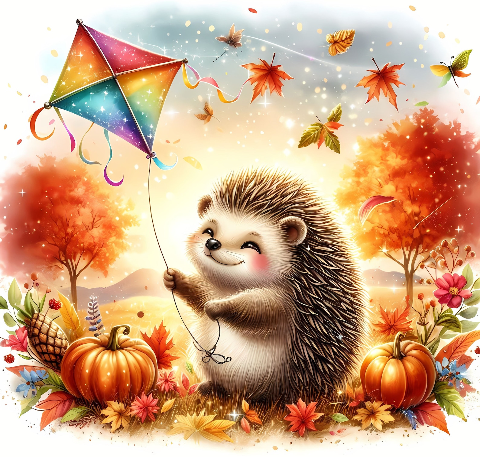 Cute Fall Hedgehogs Clipart Bundle, Watercolor Autumn Hedgehog Clip Art ...