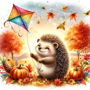 Cute Fall Hedgehogs Clipart Bundle, Watercolor Autumn Hedgehog Clip Art ...