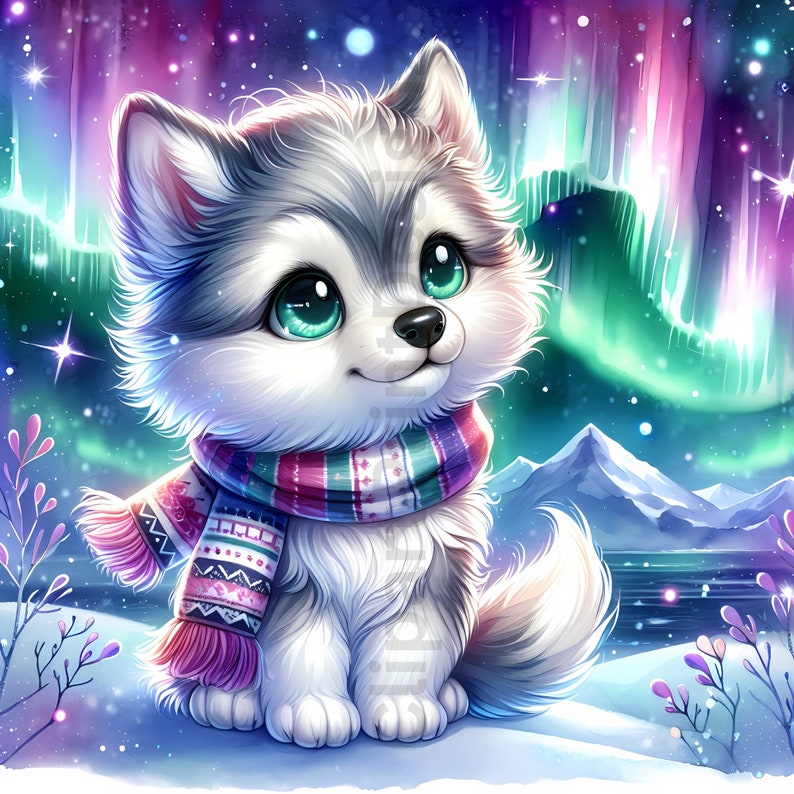 Cute Winter Wolf Clipart Bundle, Festive Watercolor Clip Art Images, 20 ...
