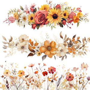 Watercolor Fall Flower Borders, 20 Pngs/jpgs/svgs, Autumn Flowers ...