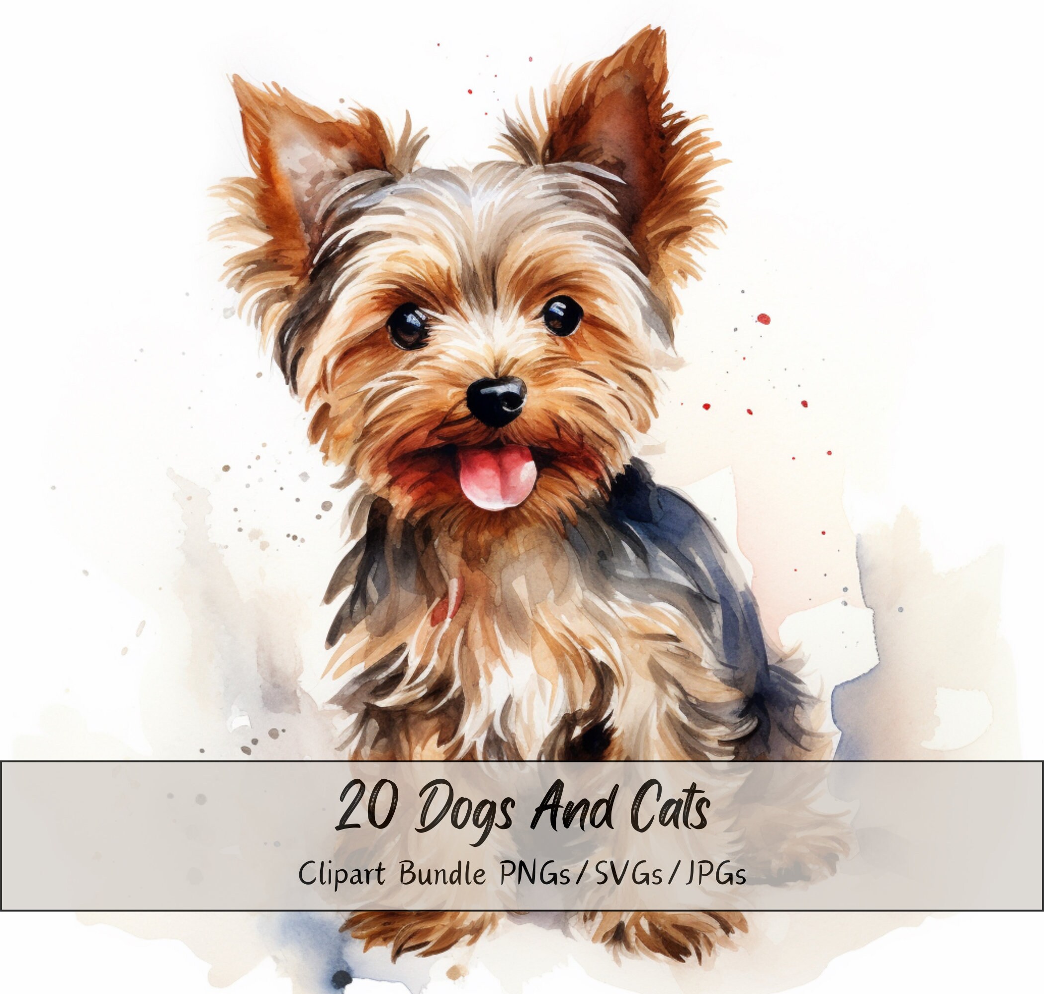 Cute Watercolor Dogs and Cats Breeds, Puppies, Kittens, Adult Dogs ...