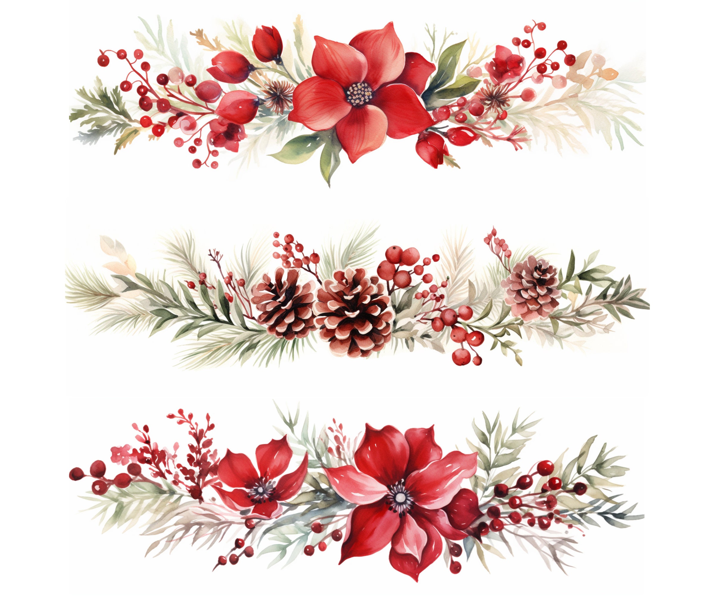 Watercolor Christmas Flower Borders Clipart, 20 Floral Pngs/jpgs/svgs ...