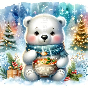 Cute Winter Polar Bear Clipart Bundle, Festive Watercolor Clip Art ...