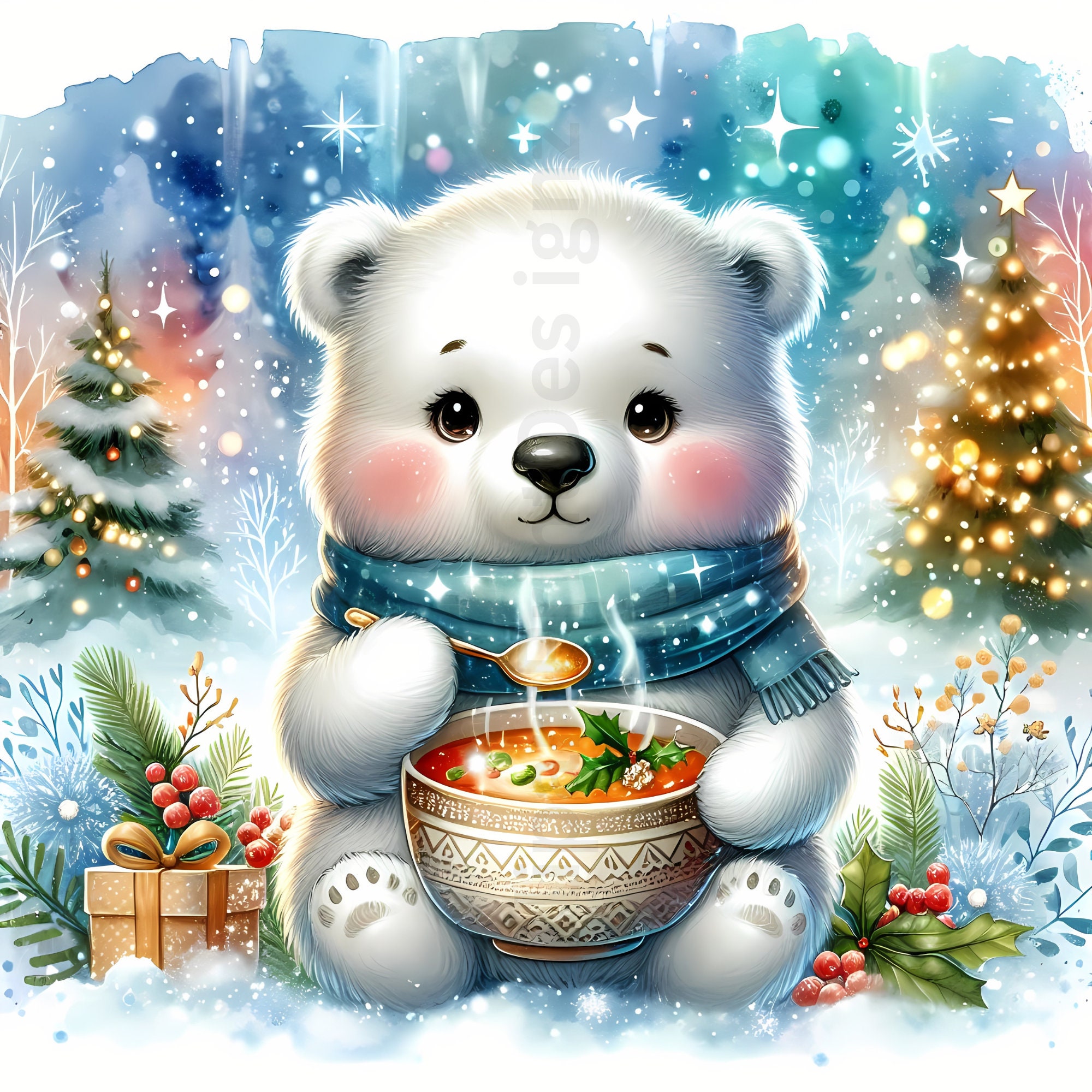 Cute Winter Polar Bear Clipart Bundle Festive Watercolor Clip - Etsy