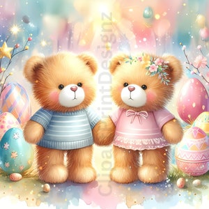 Cute Easter Teddy Bears Clipart, Funny Watercolor Teddy Bear Images ...