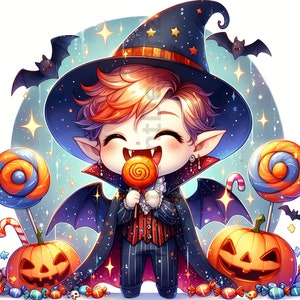 Cute Halloween Vampires Clipart Bundle, Watercolor Vampire Clip Art ...