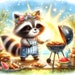 Cute Summer Raccoons Clipart Bundle, Watercolor Raccoon Clip Art Images ...