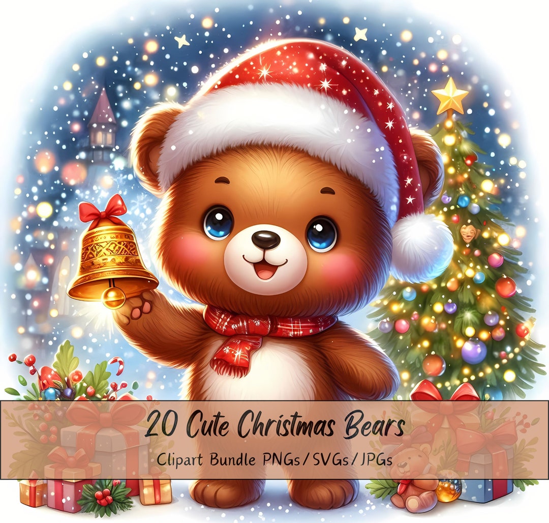 Cute Christmas Bears Clipart Bundle, Xmas Bear Clip Art Images ...