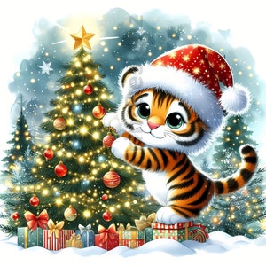 Cute Christmas Tigers Clipart Bundle, Xmas Tiger Clip Art Images ...