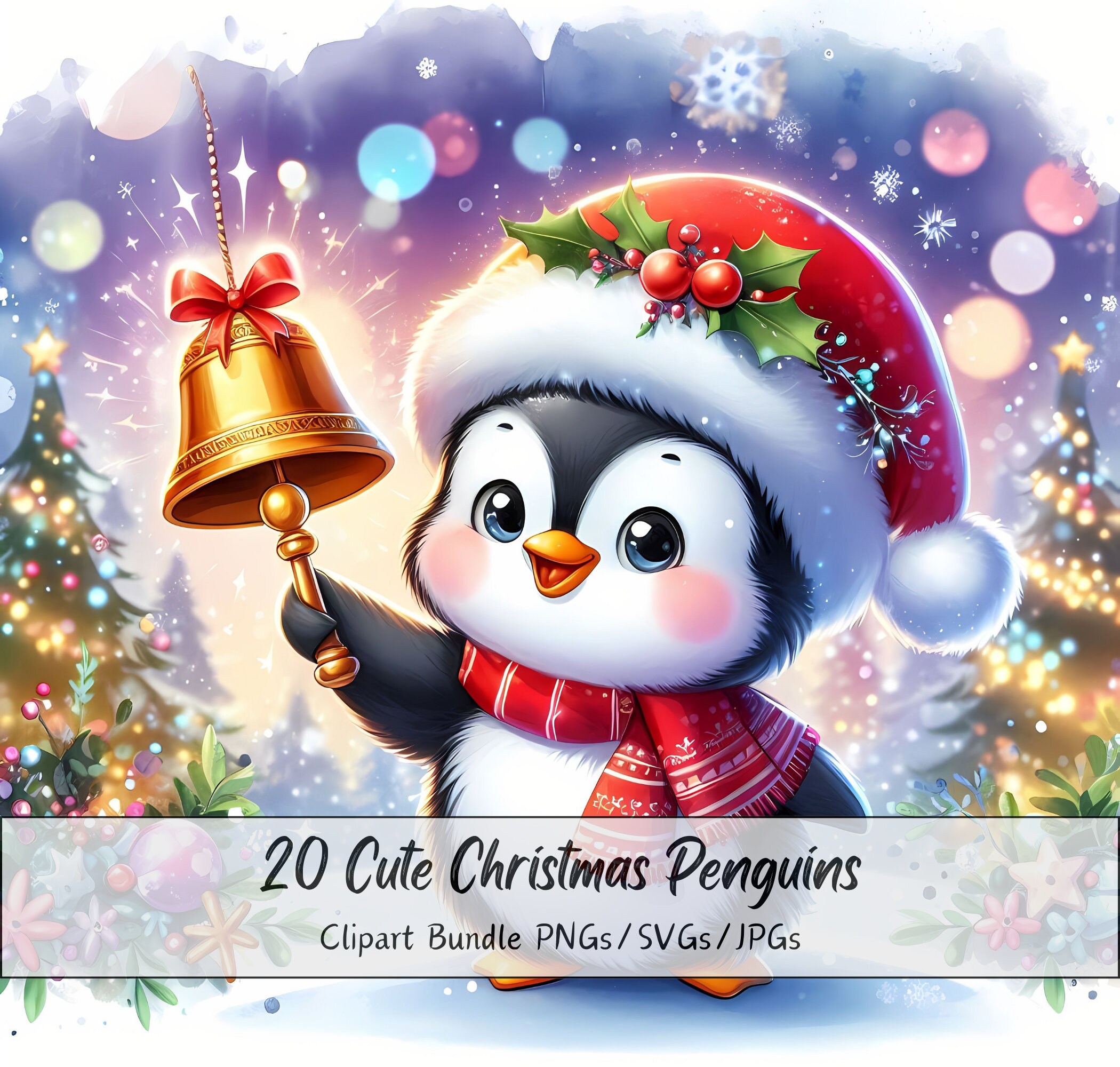 Cute Christmas Penguins Clipart Bundle, Xmas Penguin Clip Art Images ...