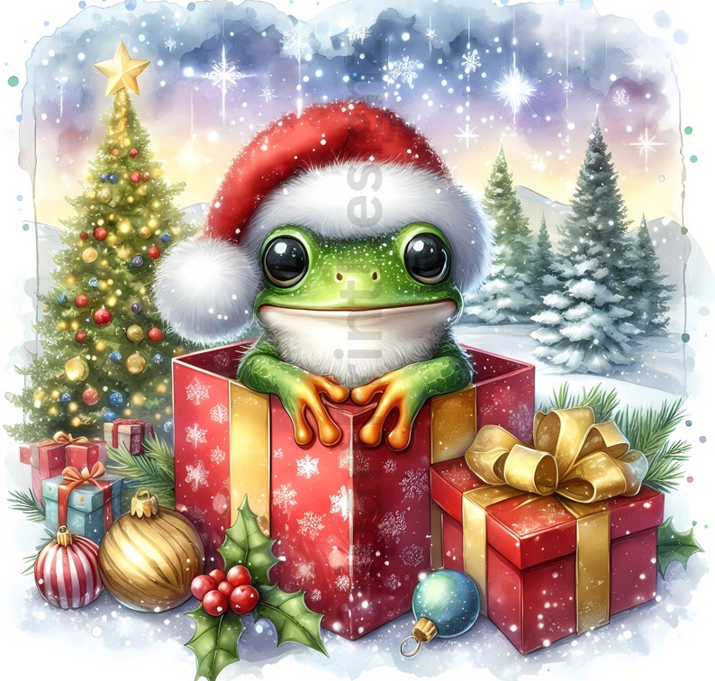 Cute Christmas Frogs Clipart Bundle, Xmas Frog Clip Art Images ...