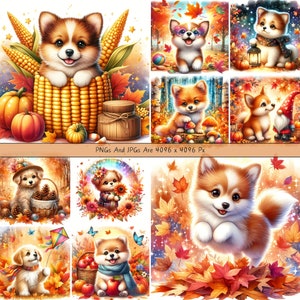 Cute Fall Dogs Clipart Bundle, Watercolor Autumn Dog Clip Art Images ...