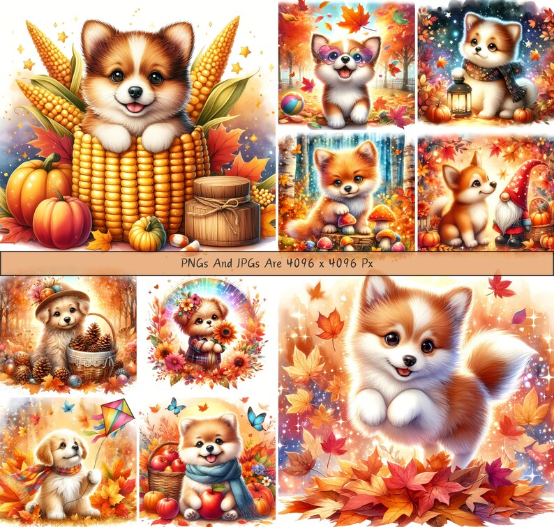 Cute Fall Dogs Clipart Bundle, Watercolor Autumn Dog Clip Art Images ...
