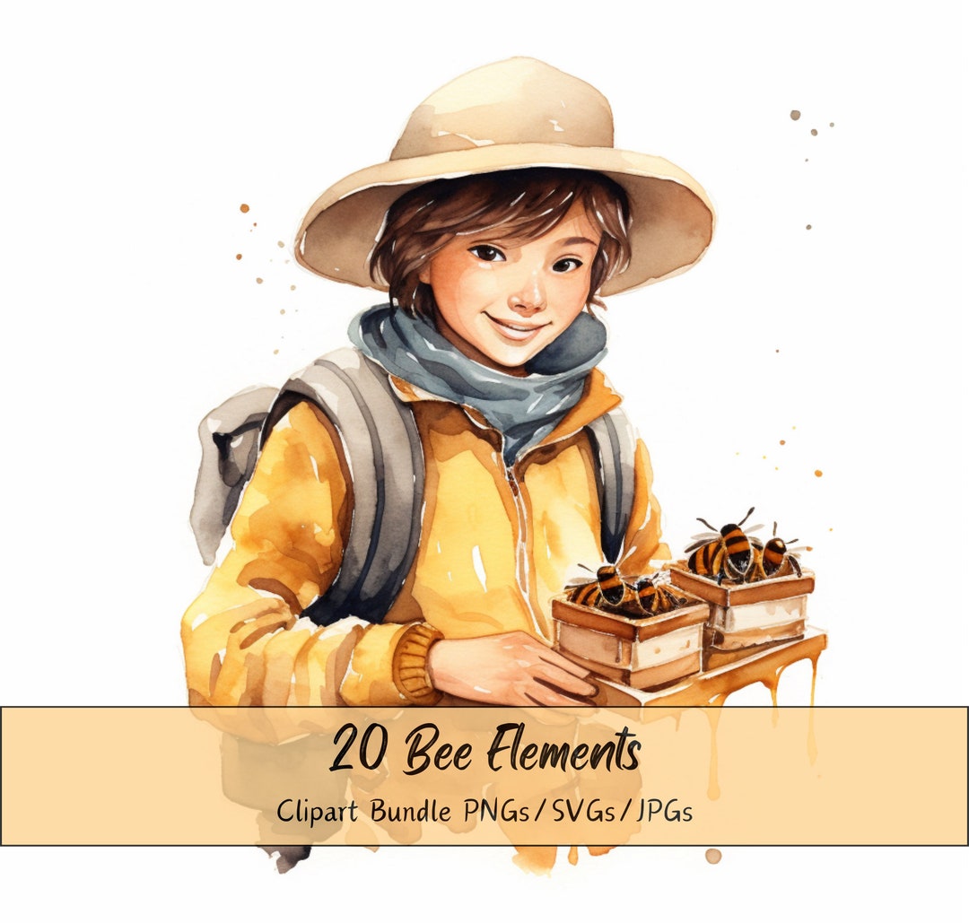 Cute Watercolor Bees Clipart Bundle, 20 High Quality Images, 300 Dpi ...