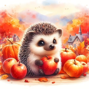 Cute Fall Hedgehogs Clipart Bundle, Watercolor Autumn Hedgehog Clip Art ...