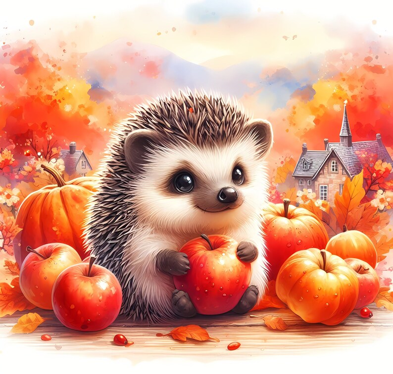 Cute Fall Hedgehogs Clipart Bundle, Watercolor Autumn Hedgehog Clip Art ...