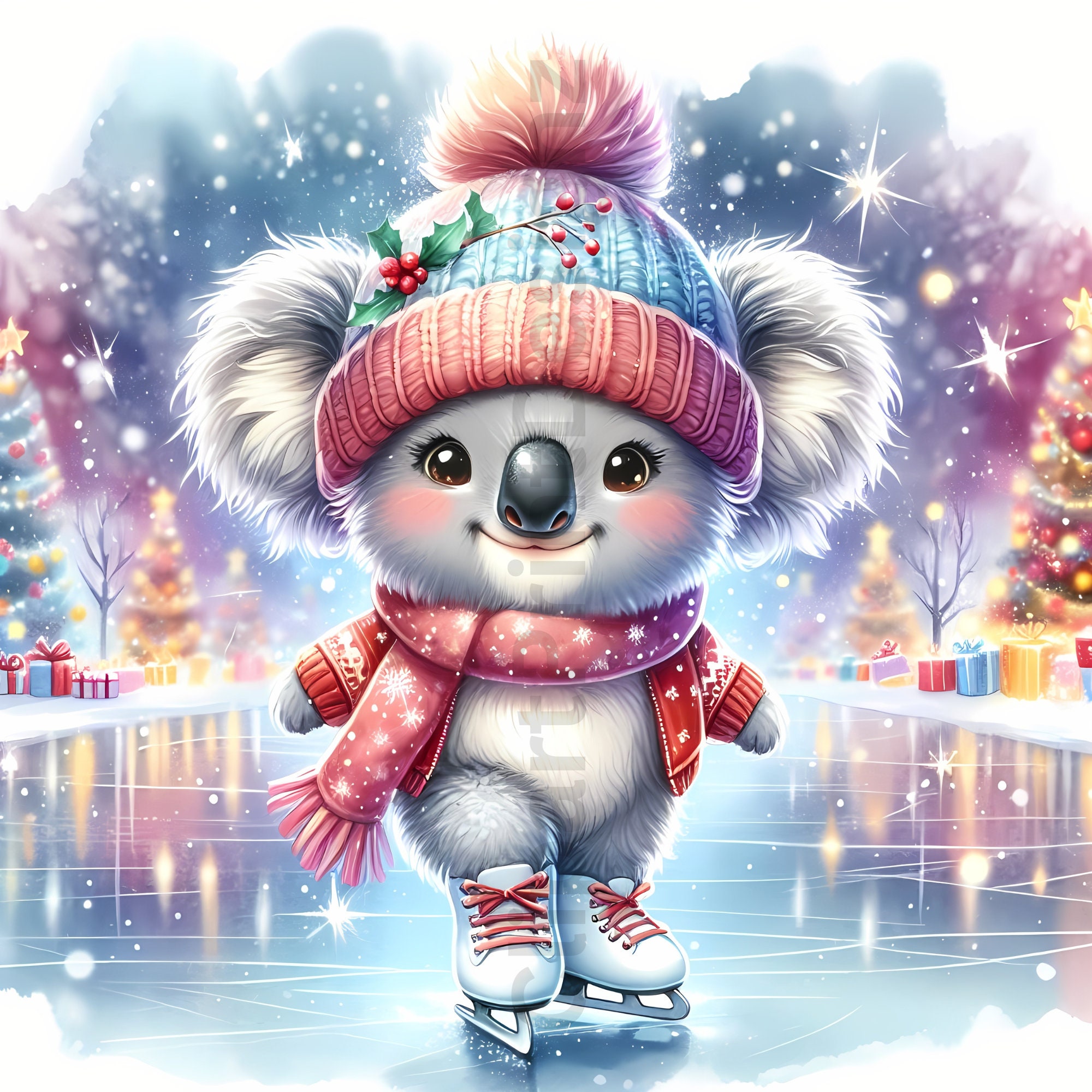 Cute Winter Koala Clipart Bundle, Festive Watercolor Clip Art Images ...