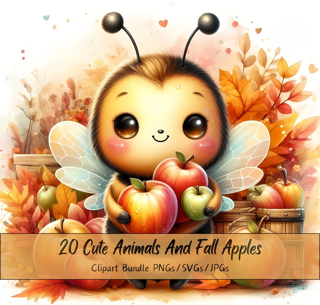 Cute Animals and Fall Apples, Clipart Bundle, Watercolor Animal Clip ...