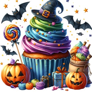 Halloween Cupcakes Clipart Bundle, Watercolor Clip Art Image, High ...