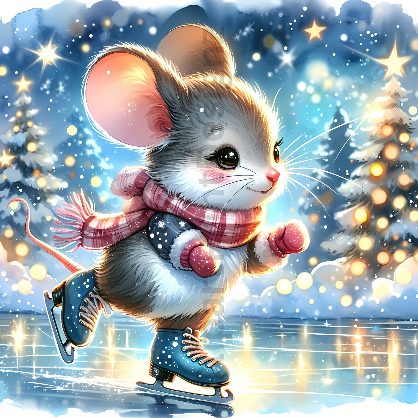 Cute Winter Animals Ice Skating Clipart Bundle, Festive Watercolor Clip ...