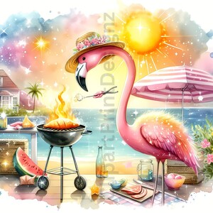 Cute Summer Flamingos Clipart Bundle, Watercolor Flamingo Clip Art ...
