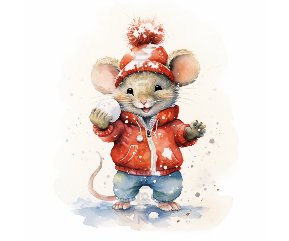 Cute Watercolor Christmas Mice, 32 Christmas Mice, Winter Mouse Clipart ...