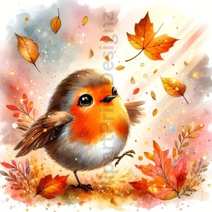 Cute Fall Robins Clipart Bundle, Watercolor Autumn Robin Clip Art ...
