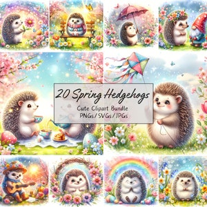Cute Spring Hedgehogs Clipart Bundle, Watercolor Clip Art Images, 20 ...